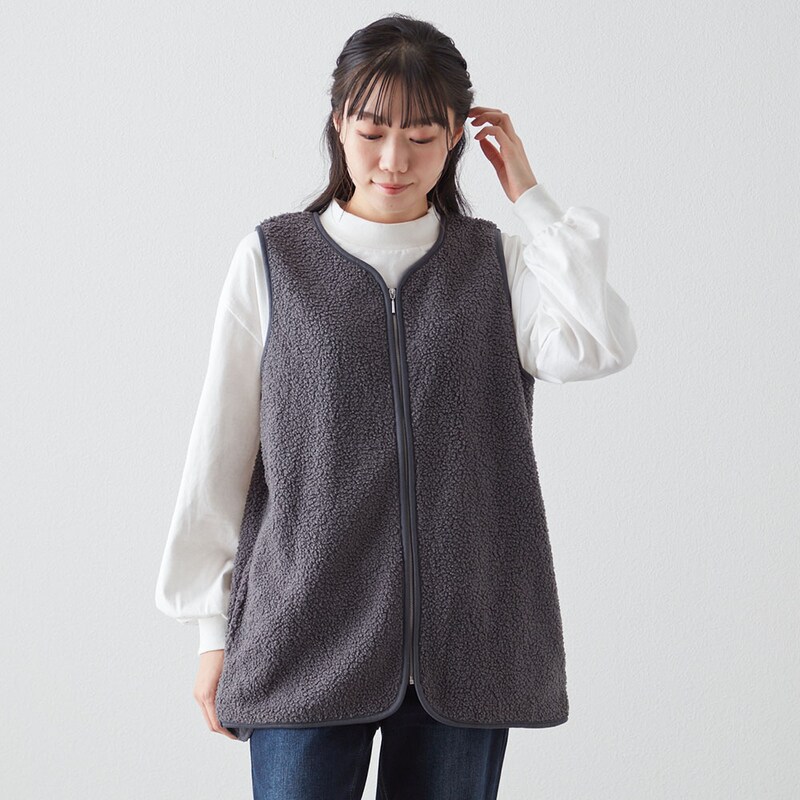 裏天竺素材のブークレーロングベスト｜通販のベルメゾンネット