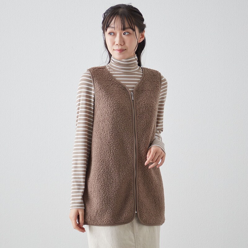 裏天竺素材のブークレーロングベスト｜通販のベルメゾンネット