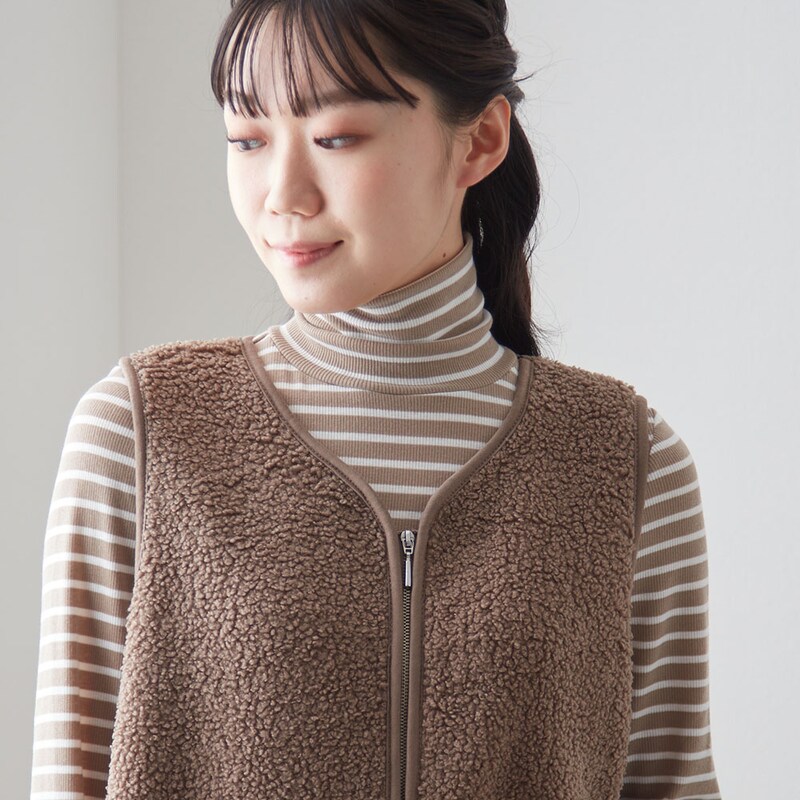 裏天竺素材のブークレーロングベスト｜通販のベルメゾンネット